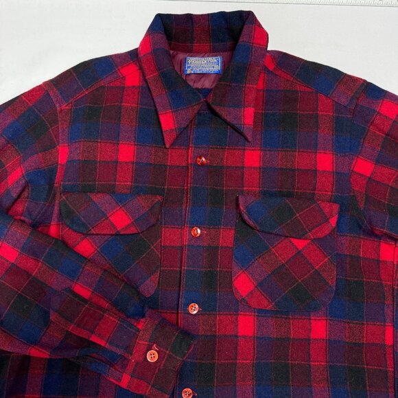 Pendleton | Shirts | Vintage Pendleton Wool Windowpane Plaid Shirt Red Blue Long Sleeve Buttonup ...